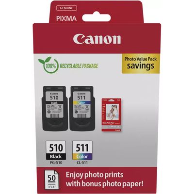 Canon PG-510 + CL-511 photo value pack Druckerpatrone Schwarz + 3 ...